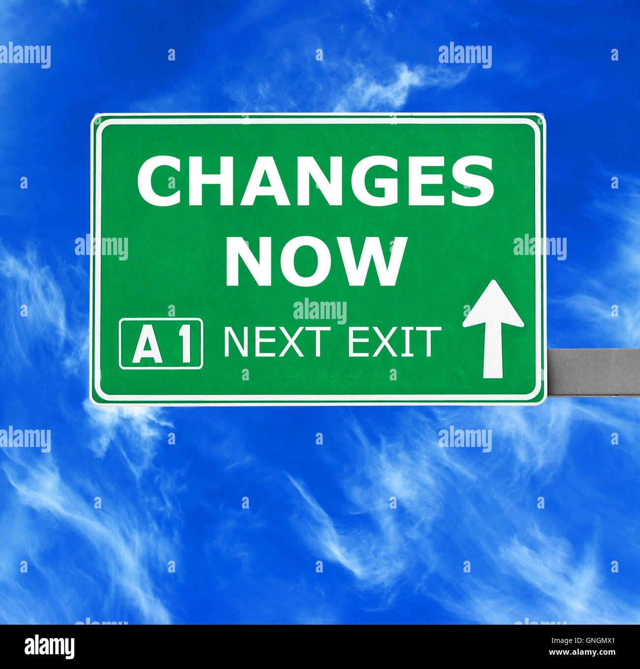 CHANGES NOW road sign against clear blue sky Stock Photo - Alamy
