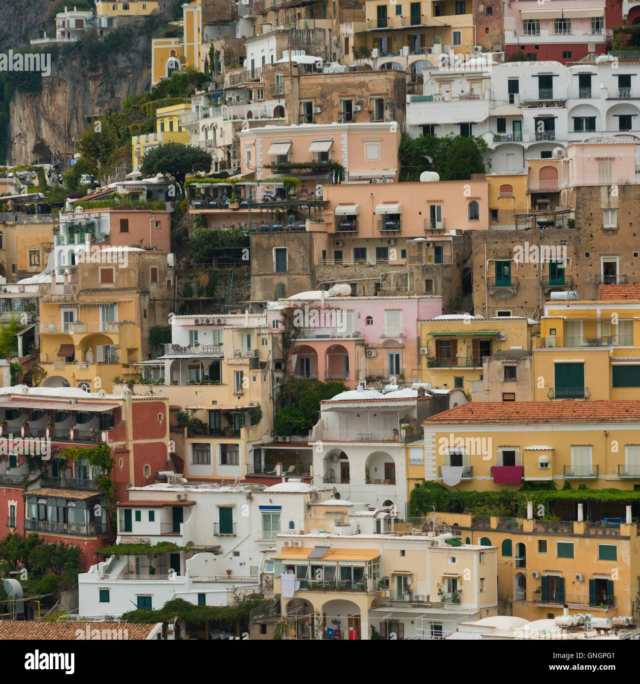 Residential buildings on hill, Positano, Amalfi Coast, Salerno ...