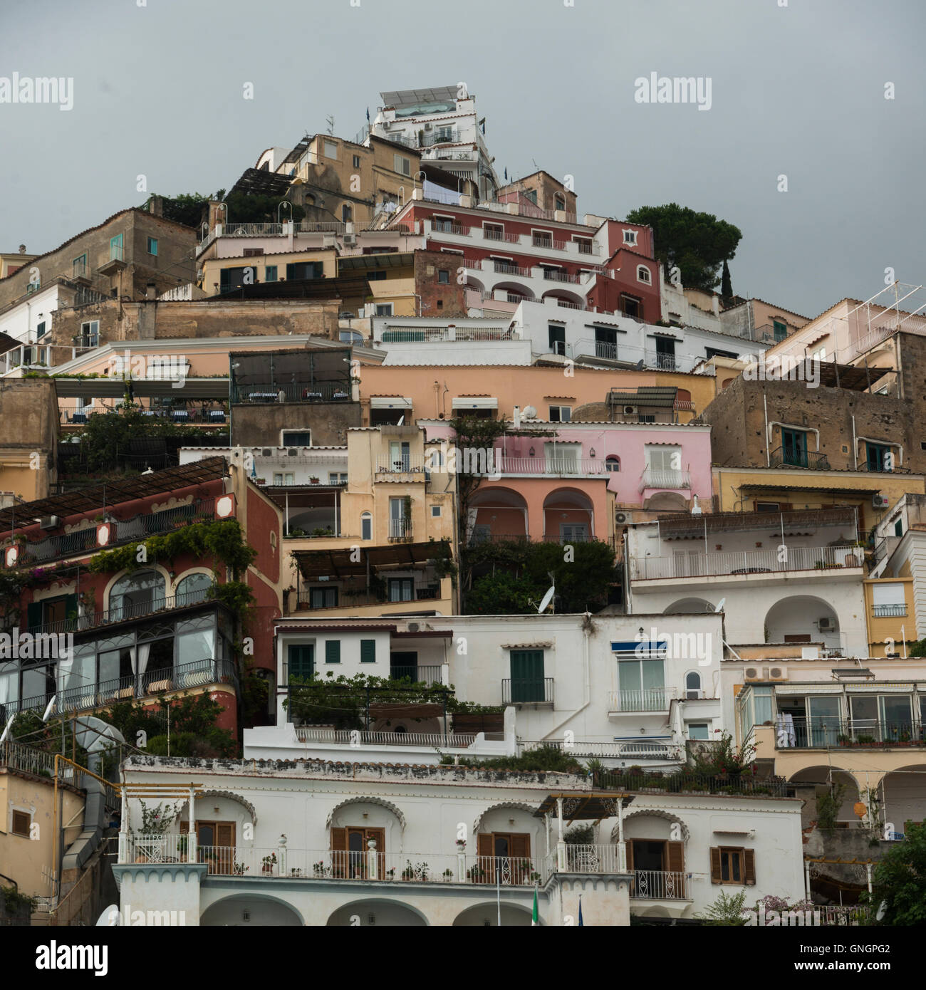 Residential buildings on hill, Positano, Amalfi Coast, Salerno ...