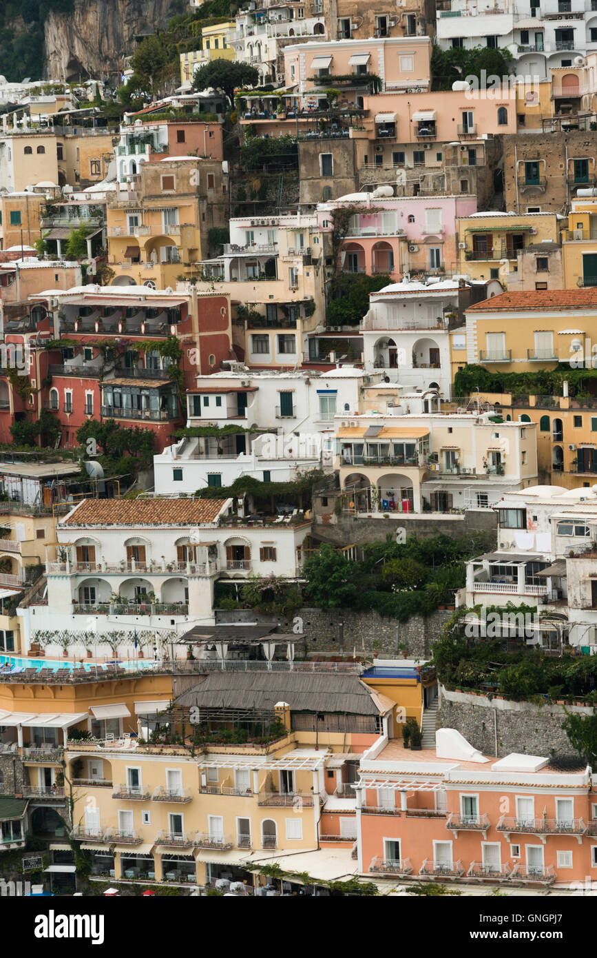 Residential buildings on hill, Positano, Amalfi Coast, Salerno ...