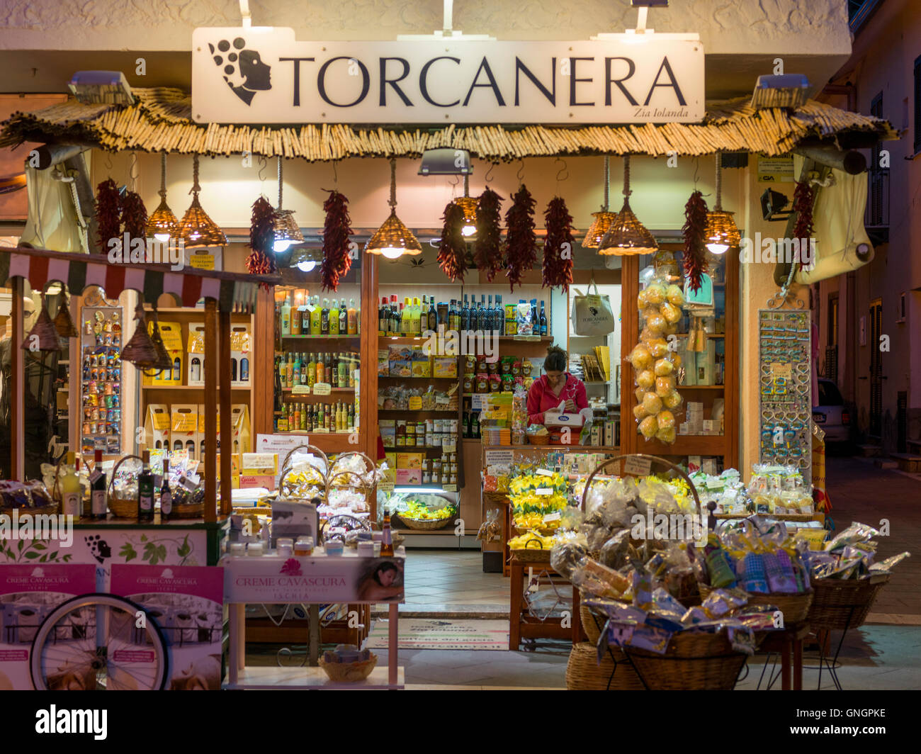 View of a shop display at night, Ischia Island, Italy Stock Photo - Alamy