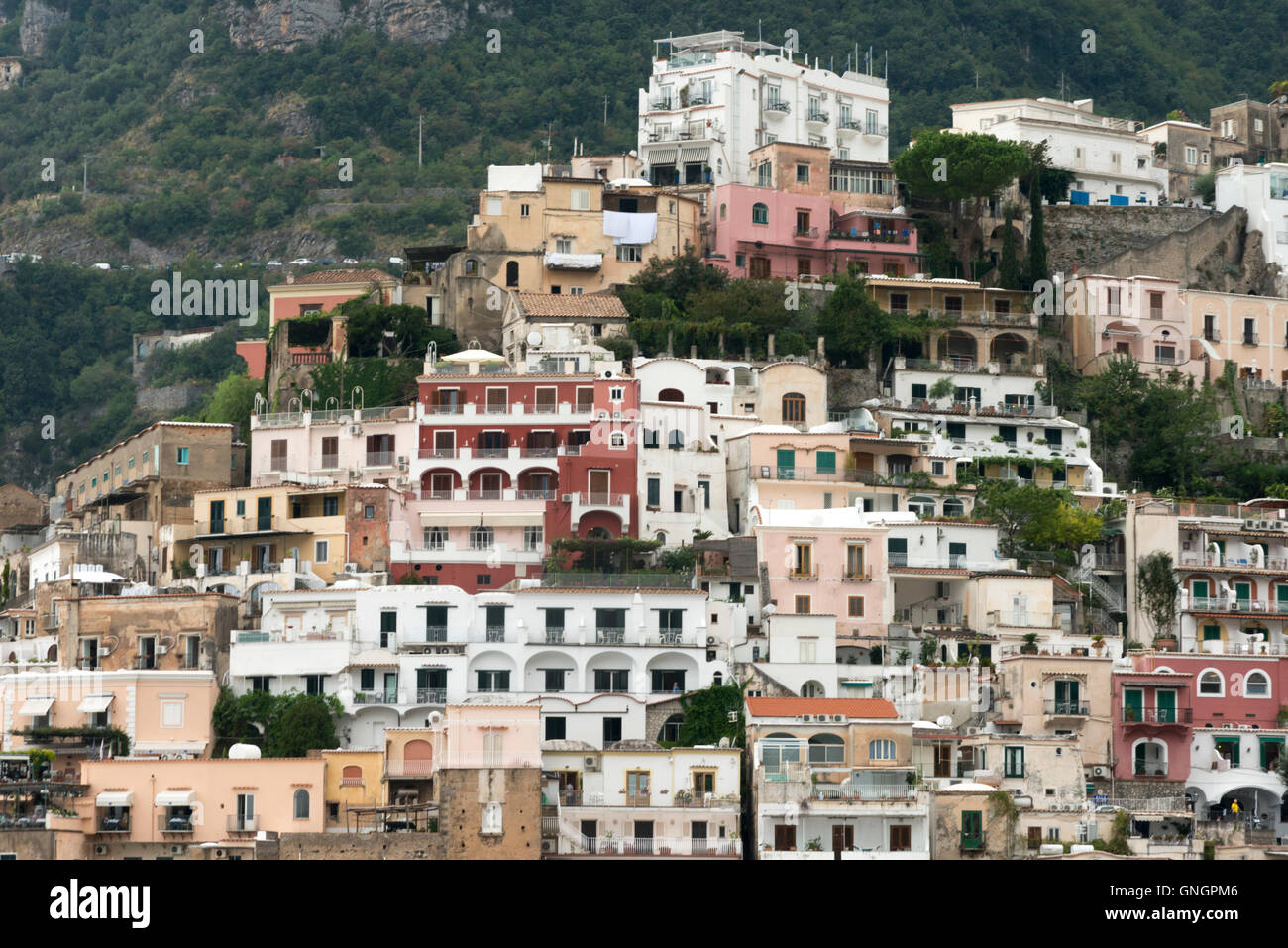 Residential buildings on hill, Positano, Amalfi Coast, Salerno ...