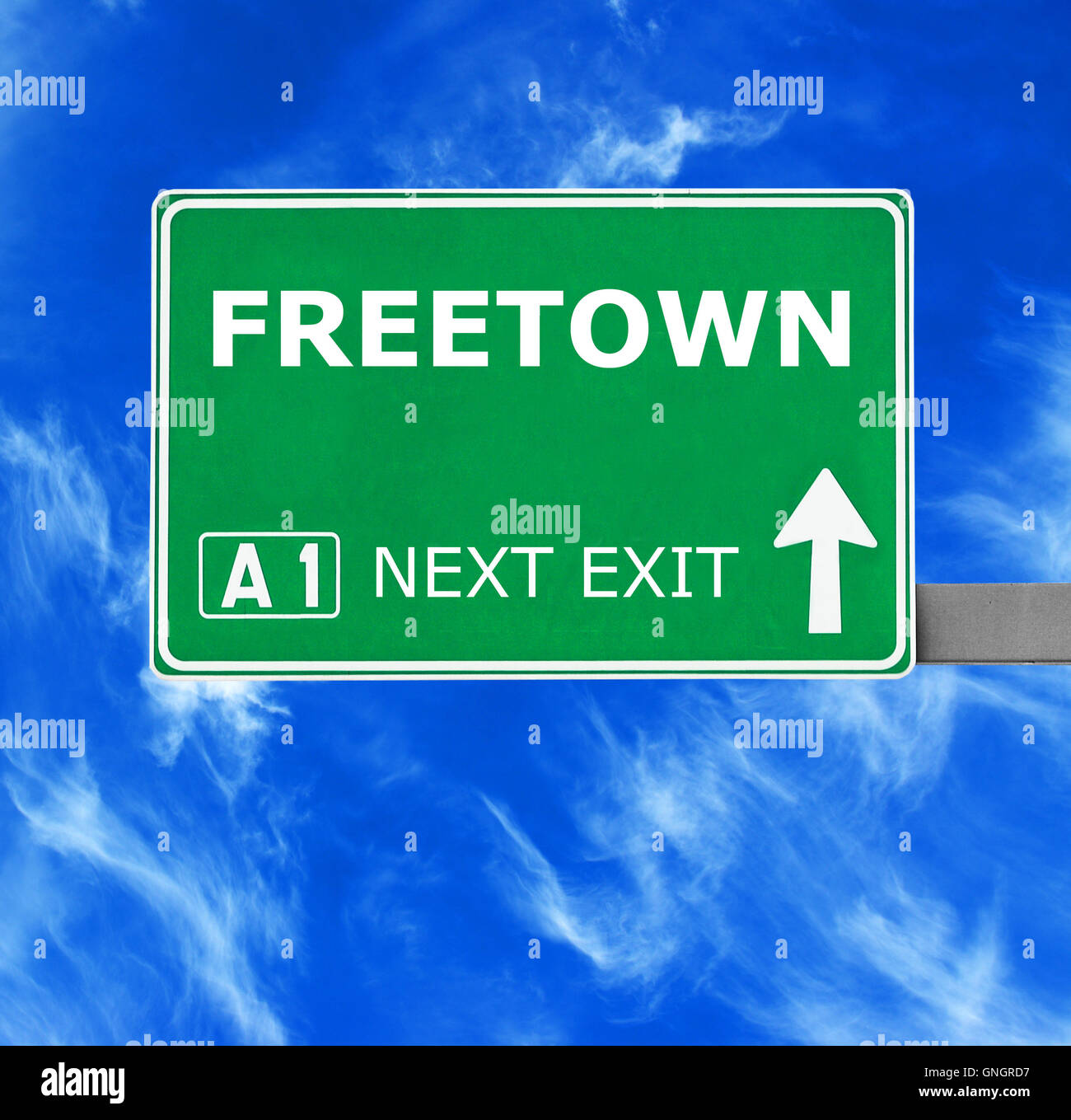 FREETOWN road sign against clear blue sky Stock Photo - Alamy