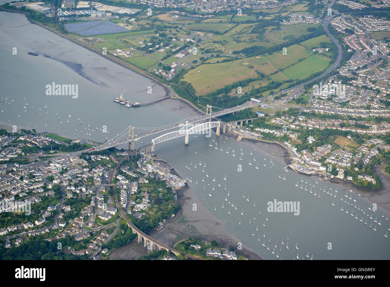 The Tamar Estuary and Saltash bridges, Plymouth, South Devon, South ...