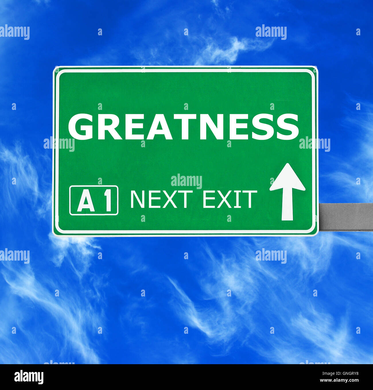 GREATNESS road sign against clear blue sky Stock Photo - Alamy