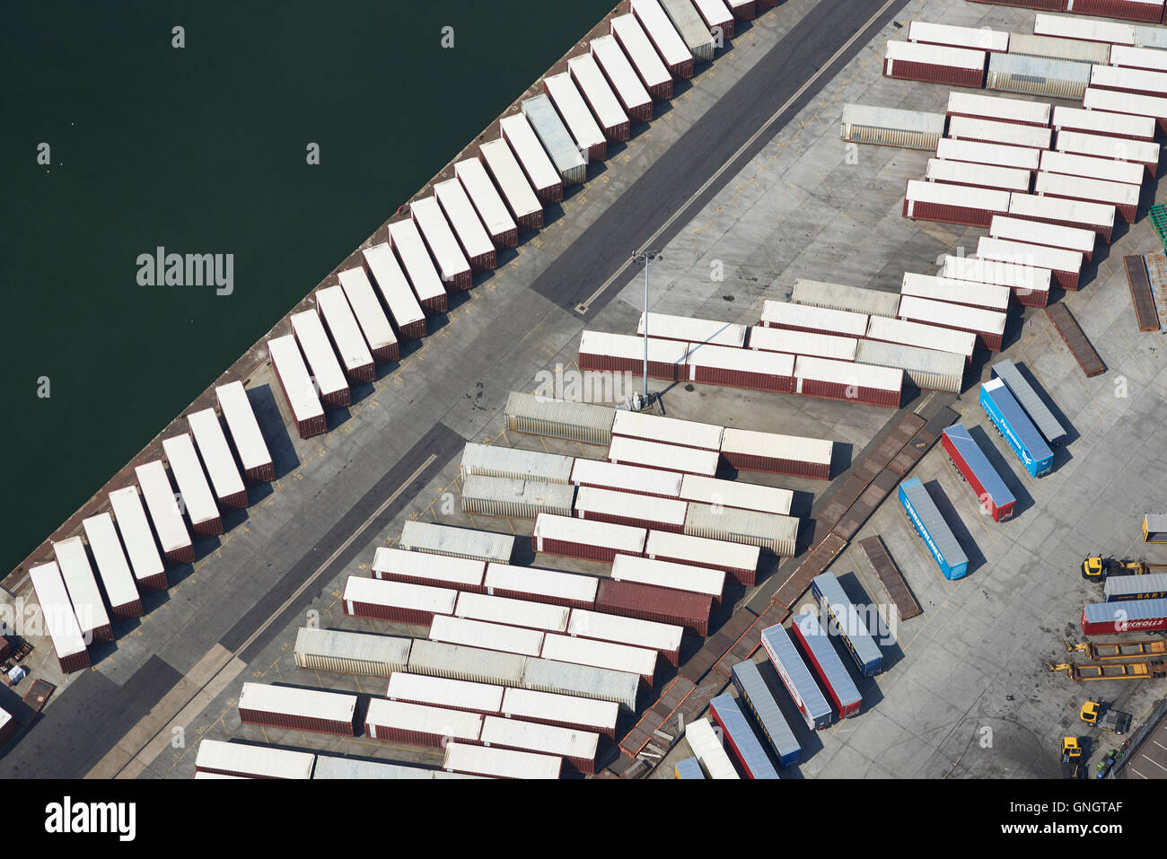 Overhead view of shipping containers, Tilbury Docks, London, UK Stock ...