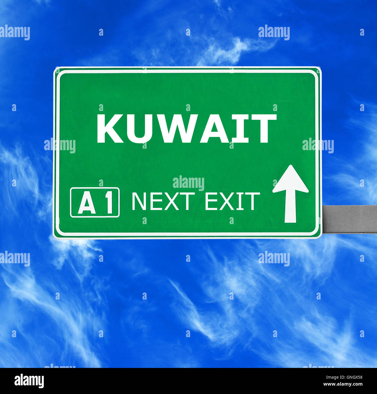 KUWAIT road sign against clear blue sky Stock Photo - Alamy