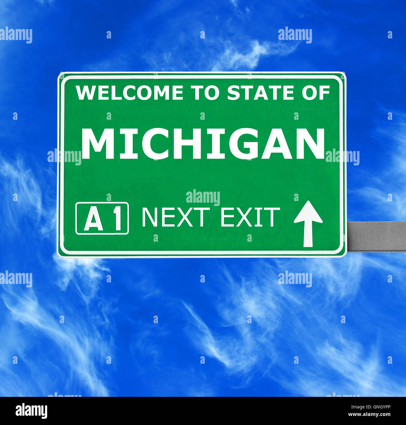 MICHIGAN road sign against clear blue sky Stock Photo - Alamy