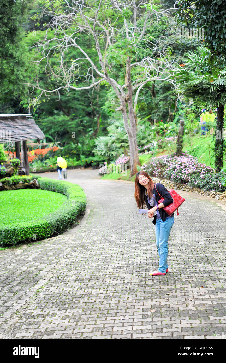 portrait asia young woman happy and smile on Doi tung garden, Dhiang ...