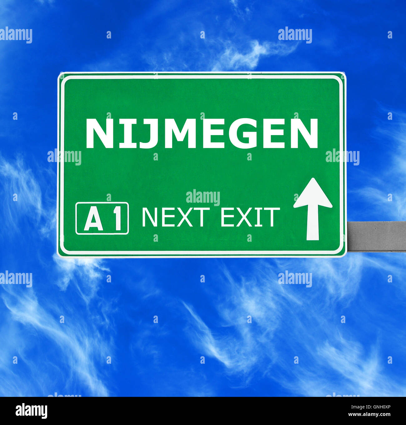 NIJMEGEN road sign against clear blue sky Stock Photo - Alamy