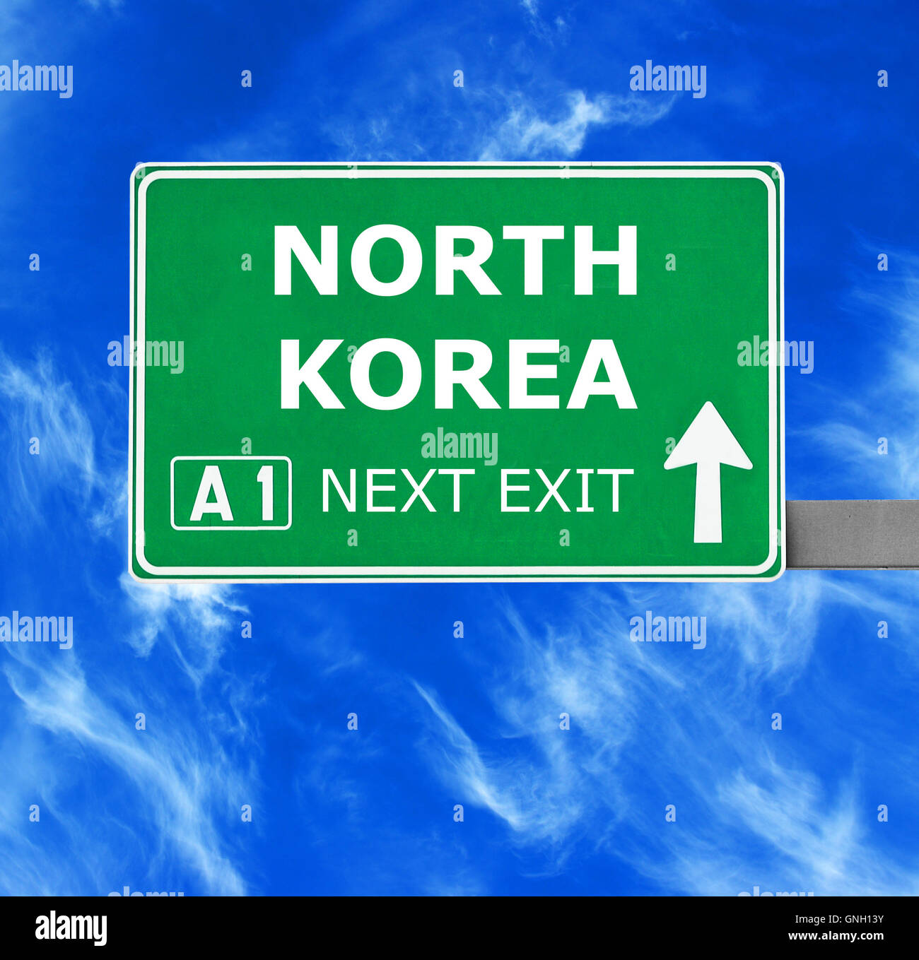 NORTH KOREA road sign against clear blue sky Stock Photo - Alamy