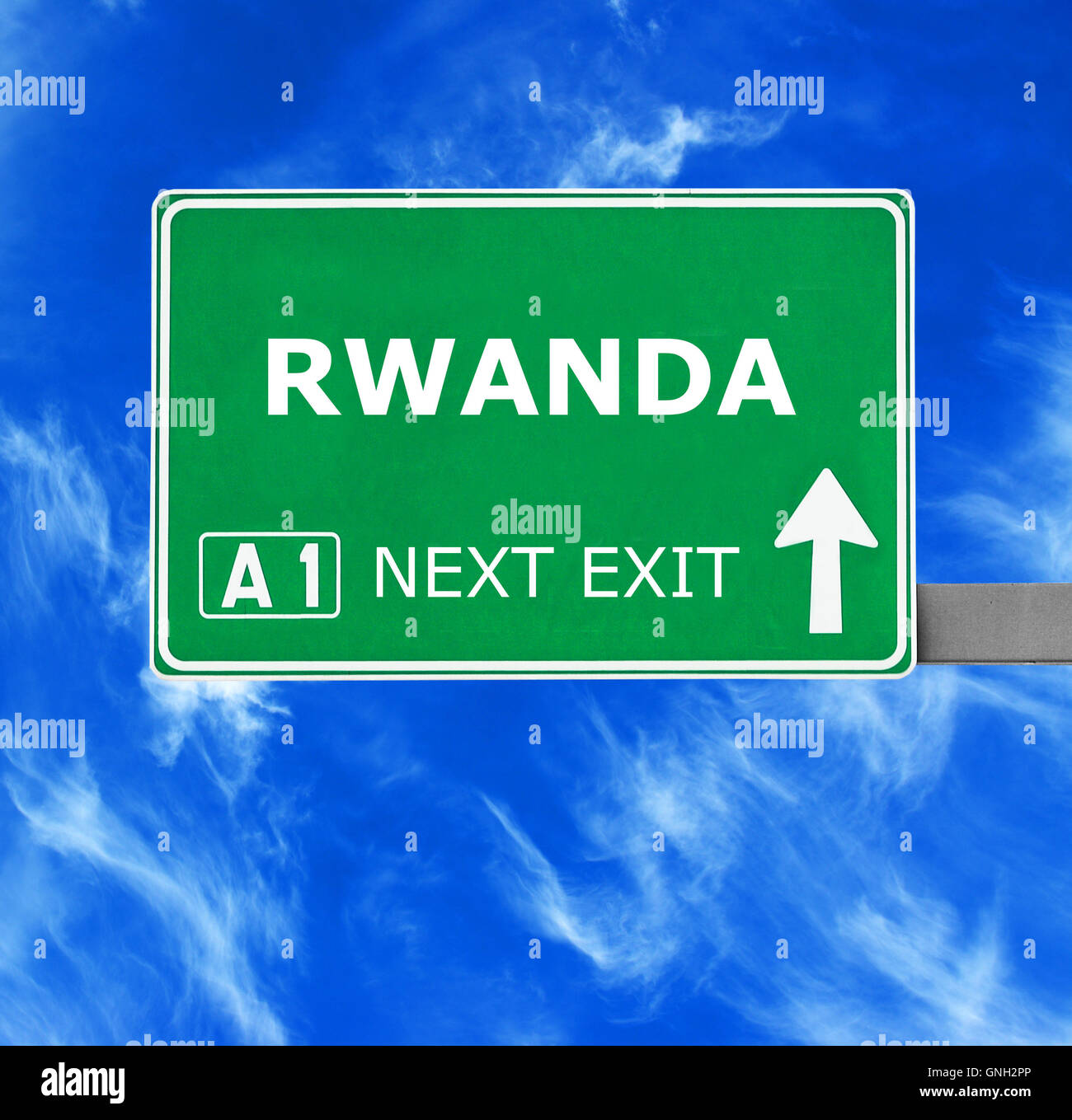 RWANDA road sign against clear blue sky Stock Photo - Alamy