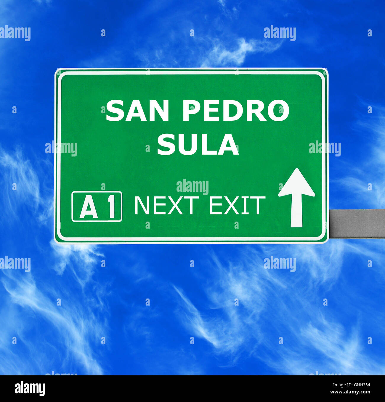 SAN PEDRO SULA road sign against clear blue sky Stock Photo - Alamy