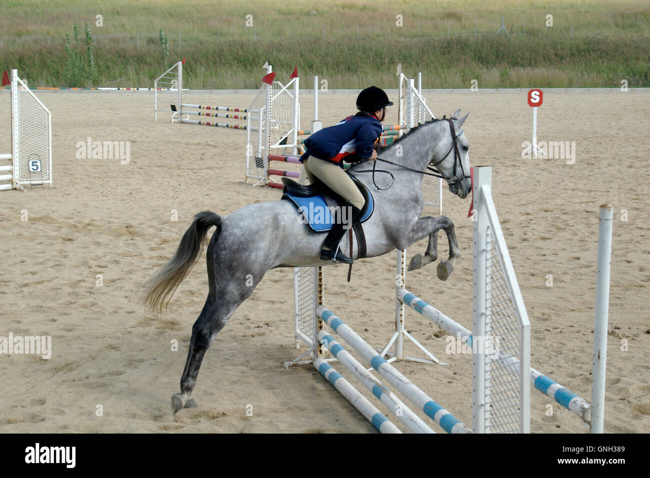 Teenage girl showjumping Stock Photo - Alamy