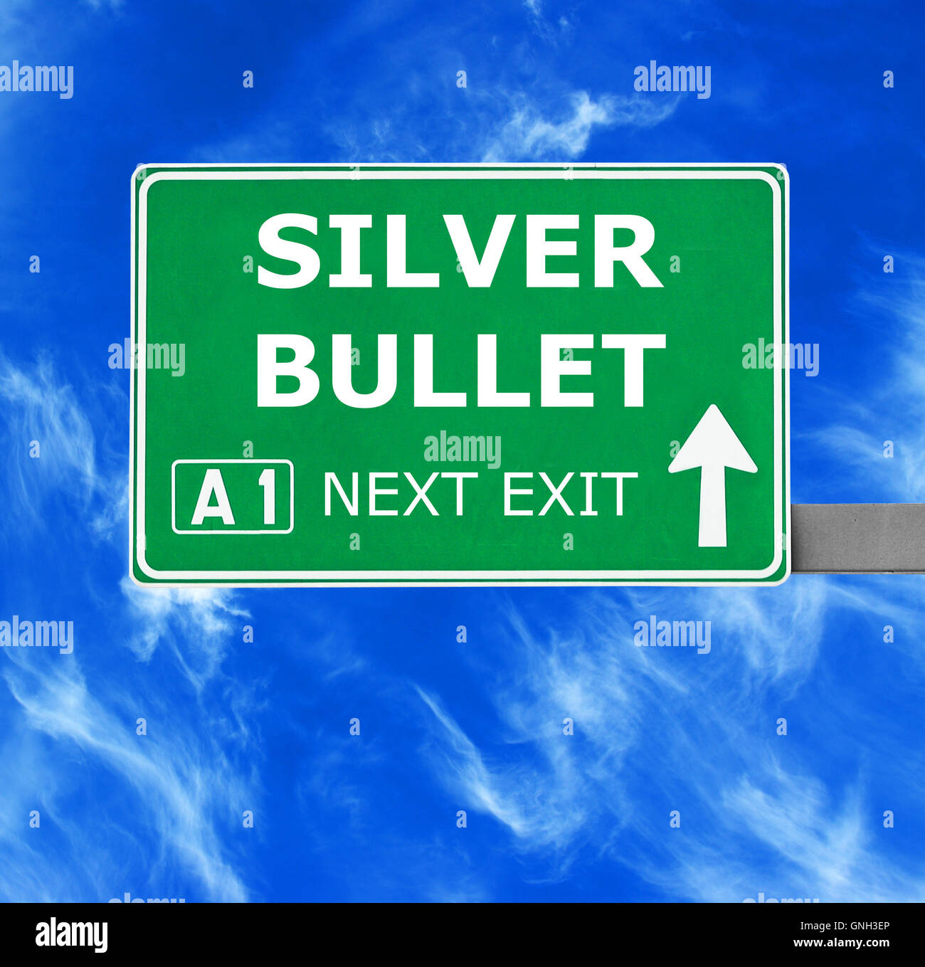 SILVER BULLET road sign against clear blue sky Stock Photo - Alamy
