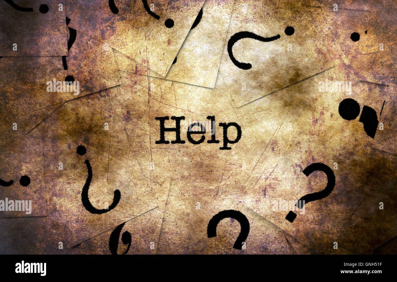 Help and question marks grunge concept Stock Photo - Alamy