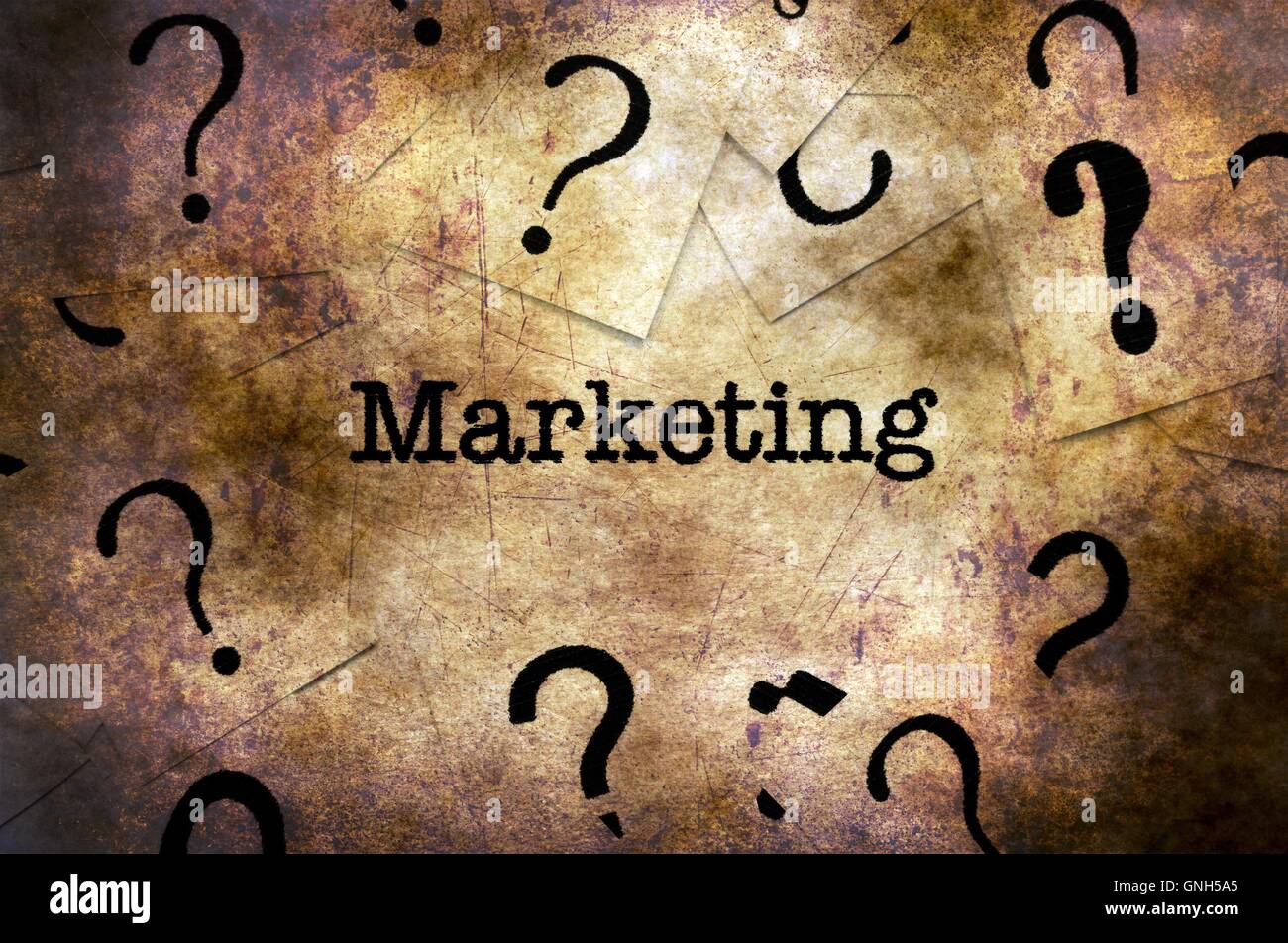 Marketing and question marks grunge concept Stock Photo - Alamy