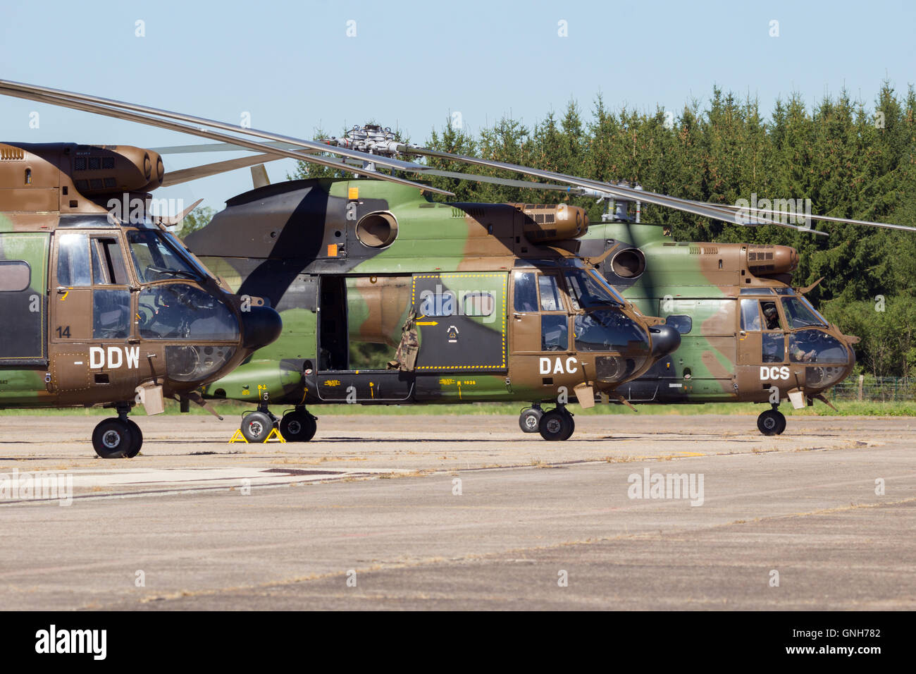 Three French Army Puma helicopters at their home base Etain-Rouvres ...