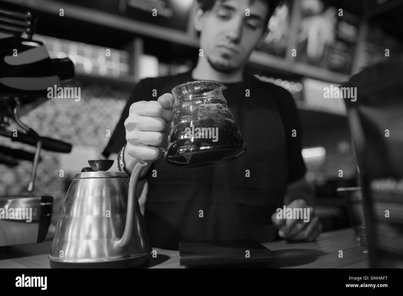 Business barista man in Black and White Stock Photos & Images - Alamy