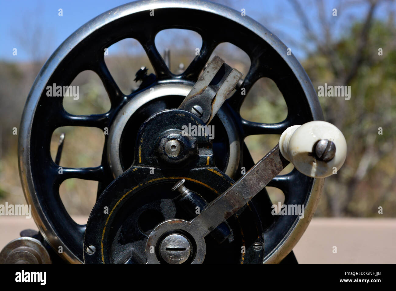 Vintage sewing machine made in 1871 right side view Stock Photo - Alamy