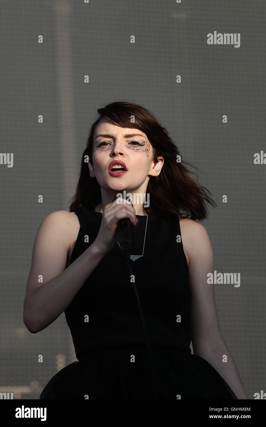 Lauren Mayberry of Chvrches performing on the main stage on day 1 of ...