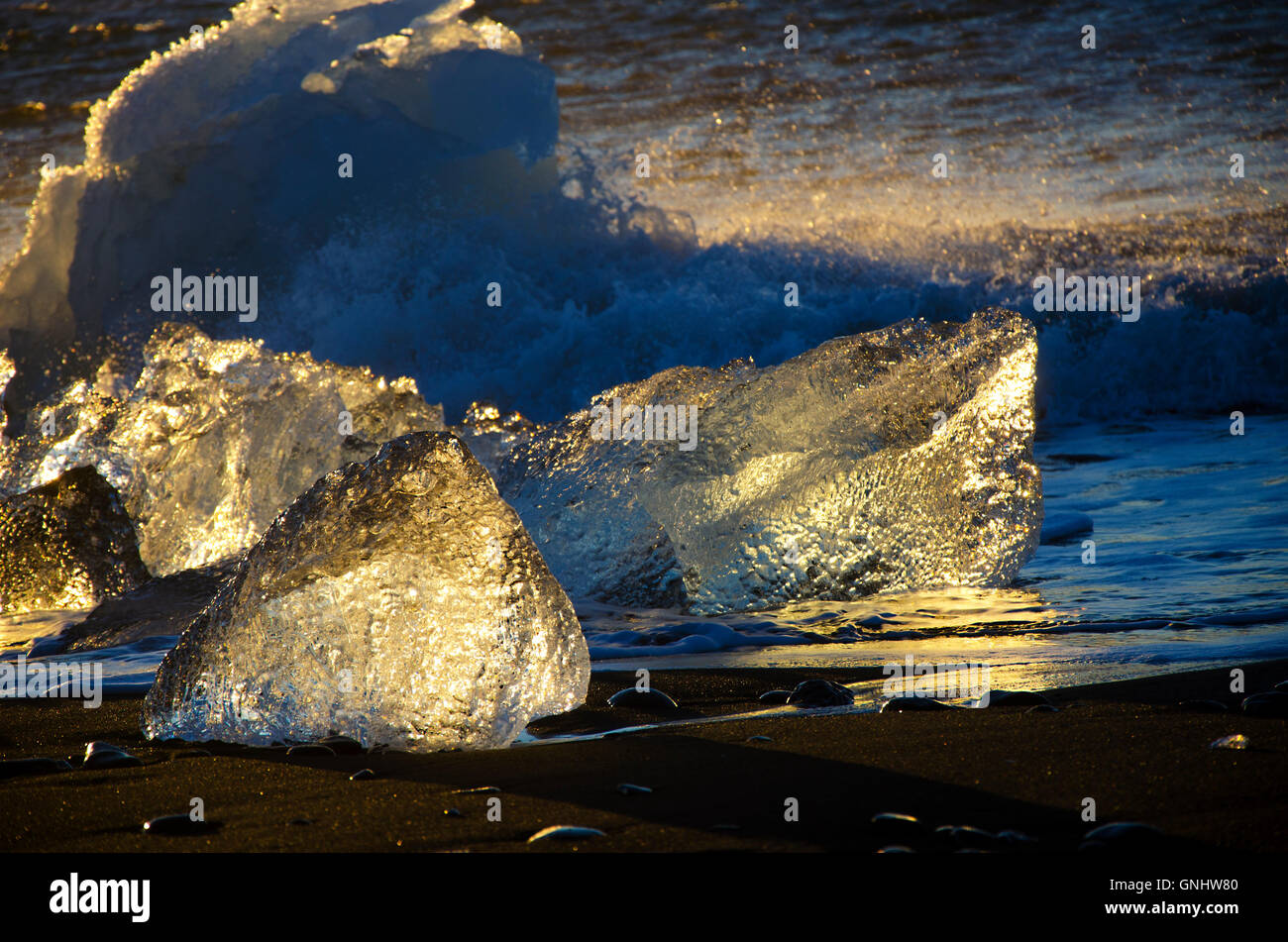 Icelandic icy beach at sunrise Stock Photo - Alamy
