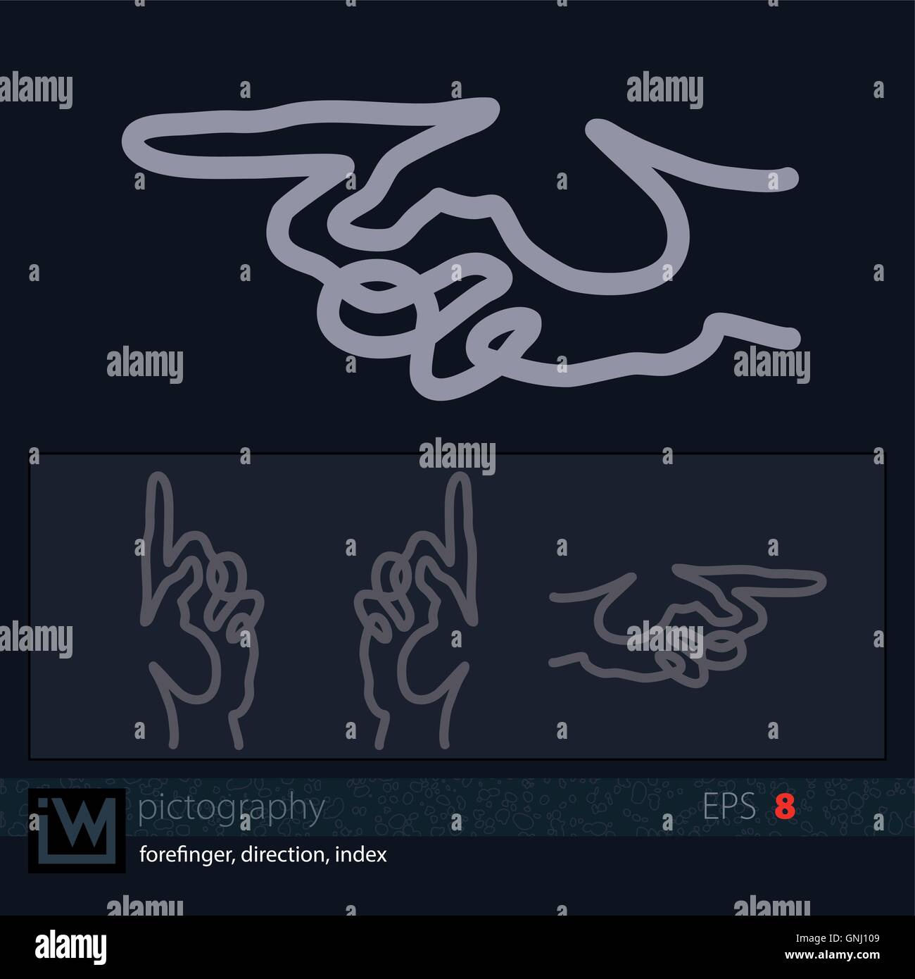 Single line drawn vector icon of a forefinger. Direction, guide ...