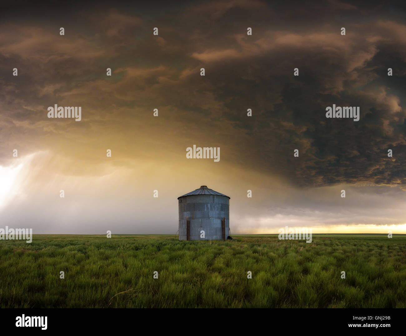 Supercell storm over grain silo, Colorado, plains, Denver, United ...