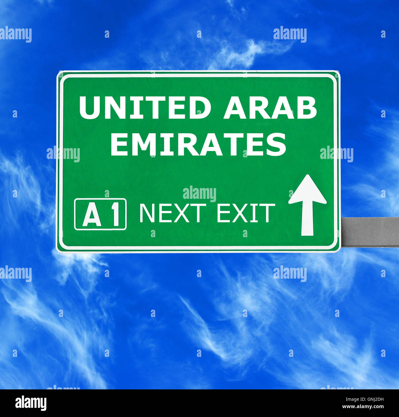 UNITED ARAB EMIRATES road sign against clear blue sky Stock Photo - Alamy