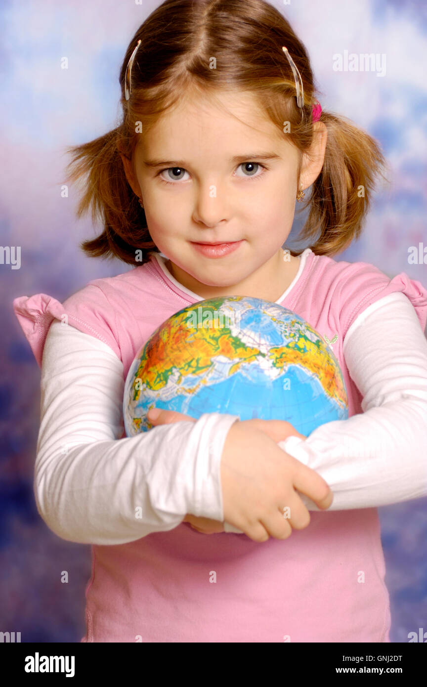 girl holding earth planet globe - save the earth for future generations ...