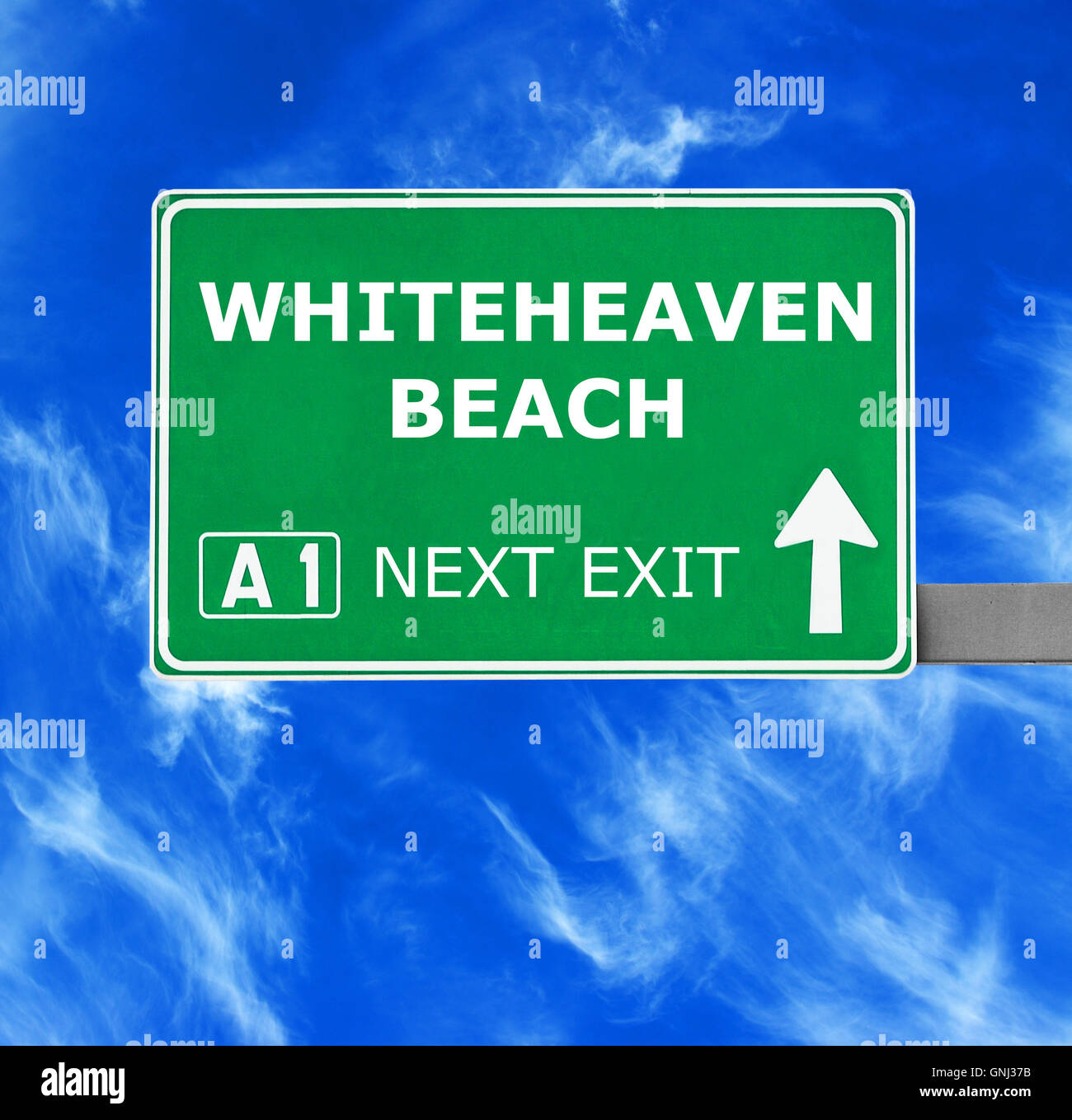 WHITEHEAVEN BEACH road sign against clear blue sky Stock Photo - Alamy