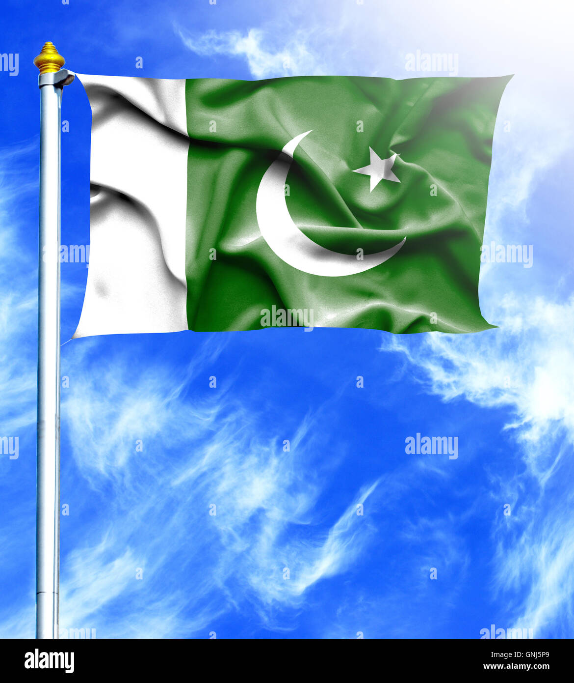 Blue sky and mast with hanged waving flag of Pakistan Stock Photo - Alamy
