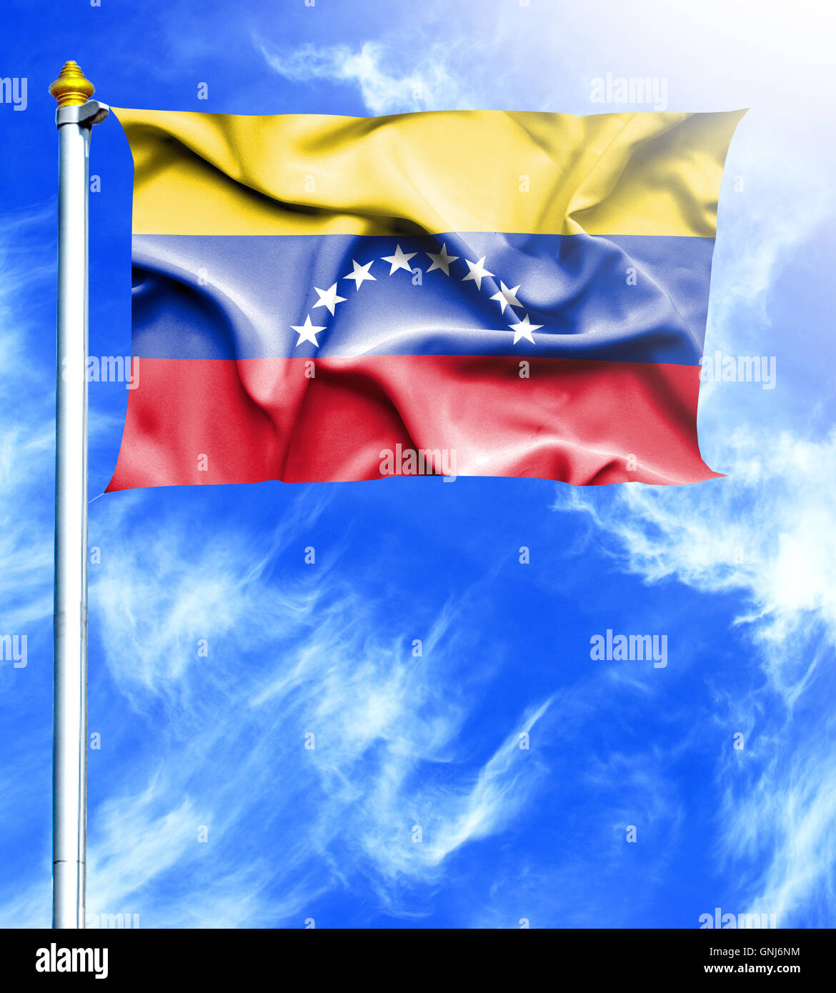 Blue sky and mast with hanged waving flag of Venezuela Stock Photo - Alamy