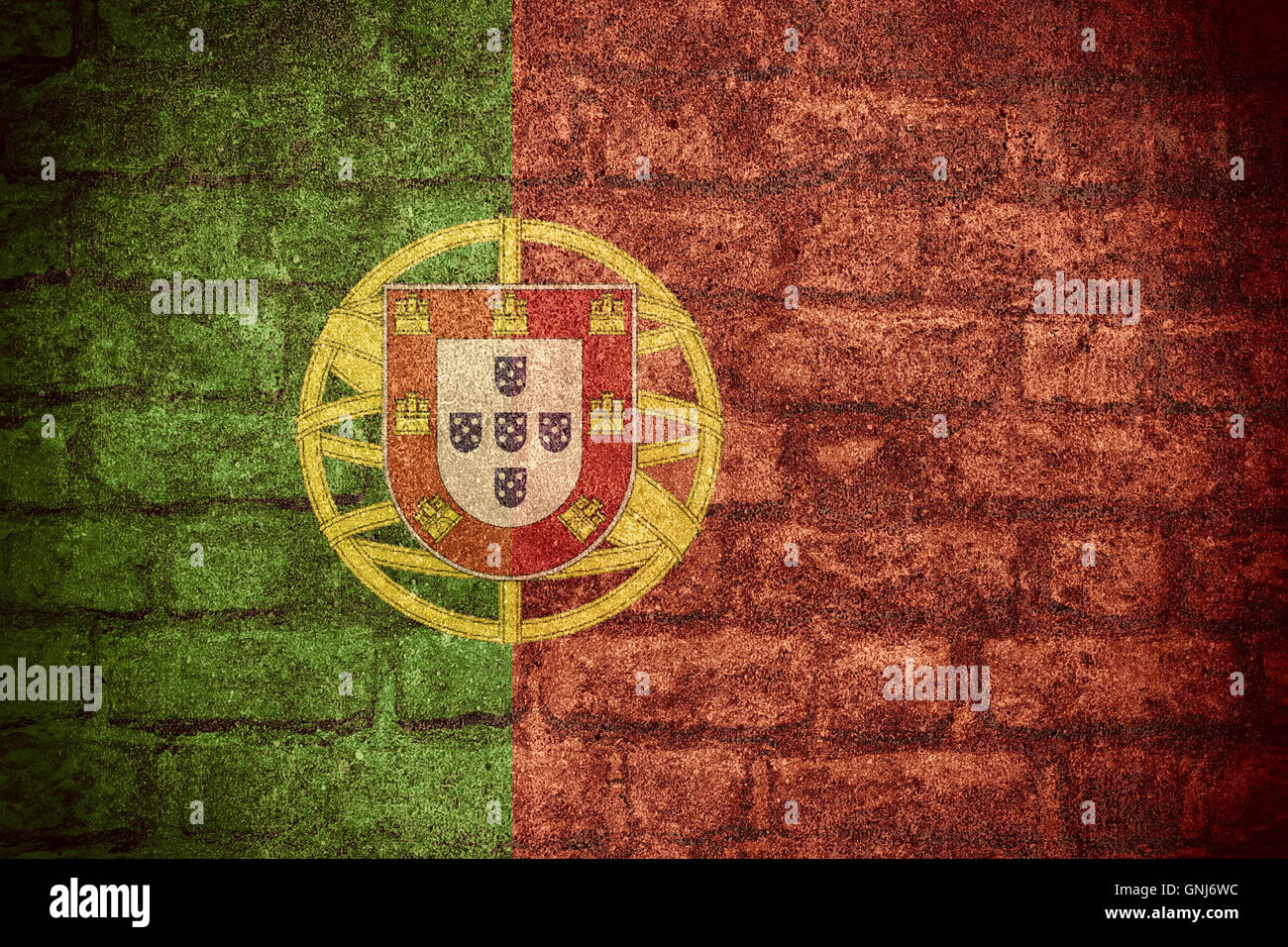 flag of Portugal or Portuguese banner on brick texture Stock Photo - Alamy