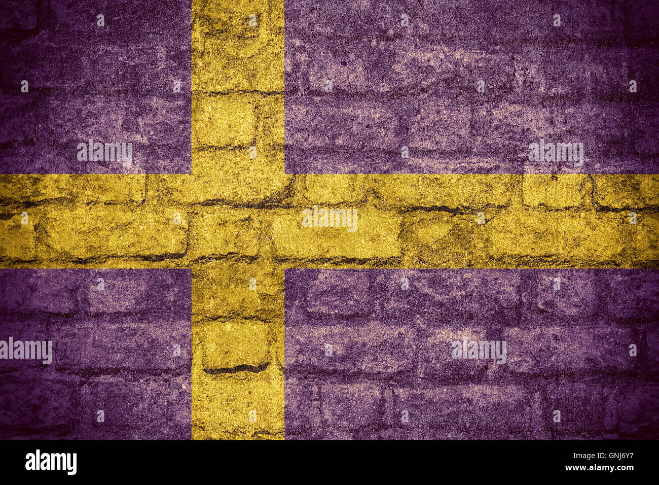 flag of Sweden or Swedish banner on brick texture Stock Photo - Alamy