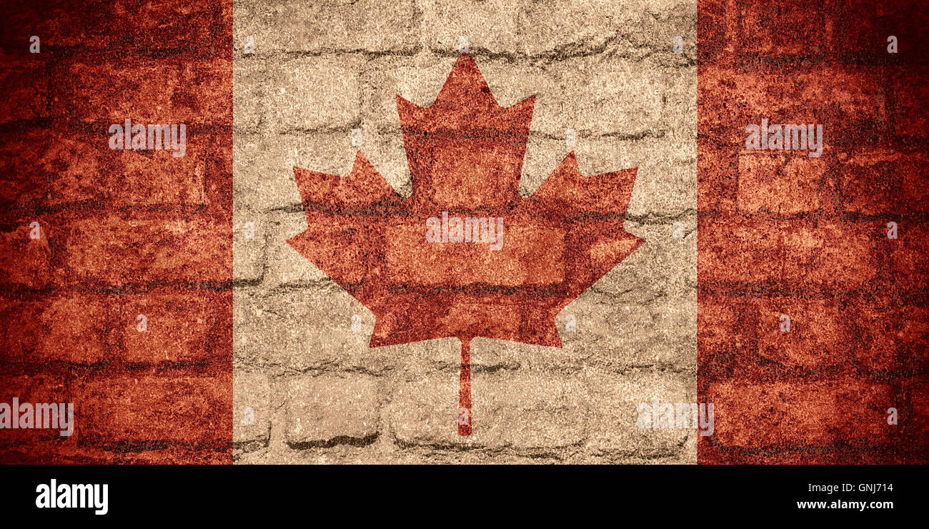 flag of Canada or Canadian banner on brick texture Stock Photo - Alamy
