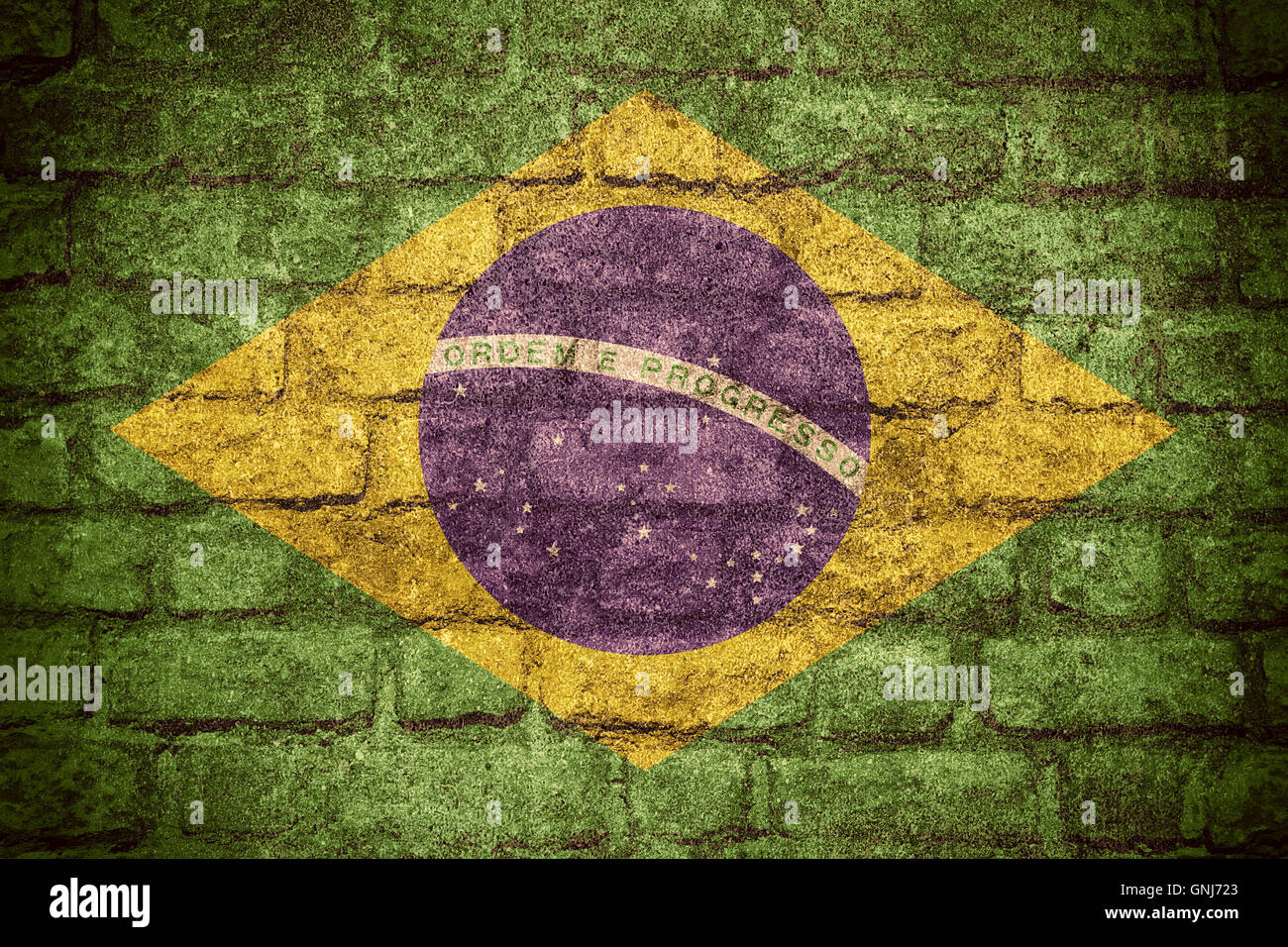 flag of Brazil or Brazilian banner on brick texture Stock Photo - Alamy