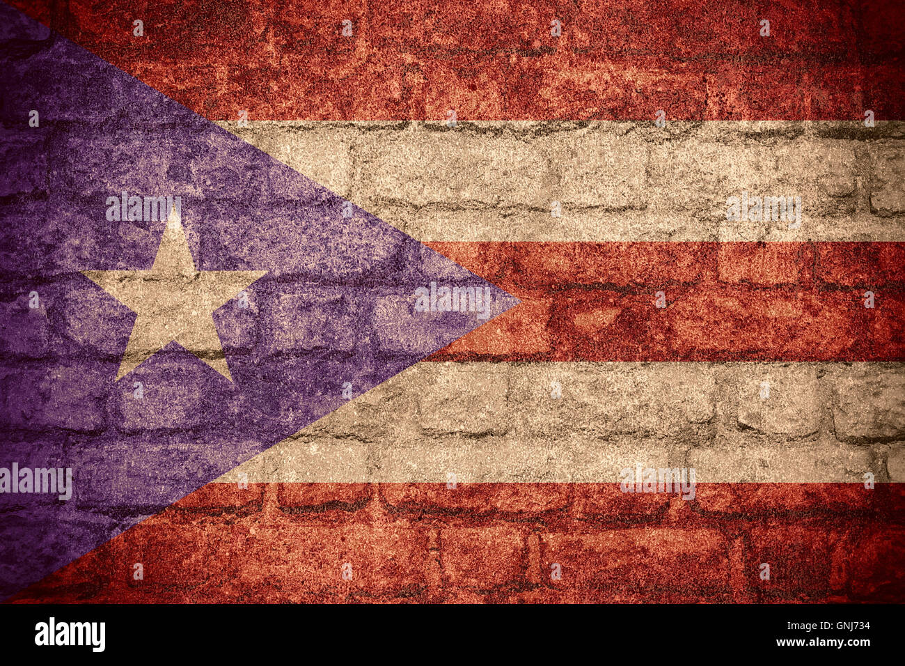 flag of Puerto Rico or Puerto Rican banner on brick texture Stock Photo ...