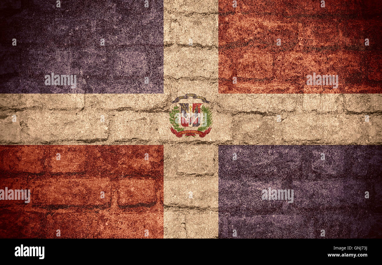 flag of Dominican Republic or Dominican banner on brick texture Stock ...