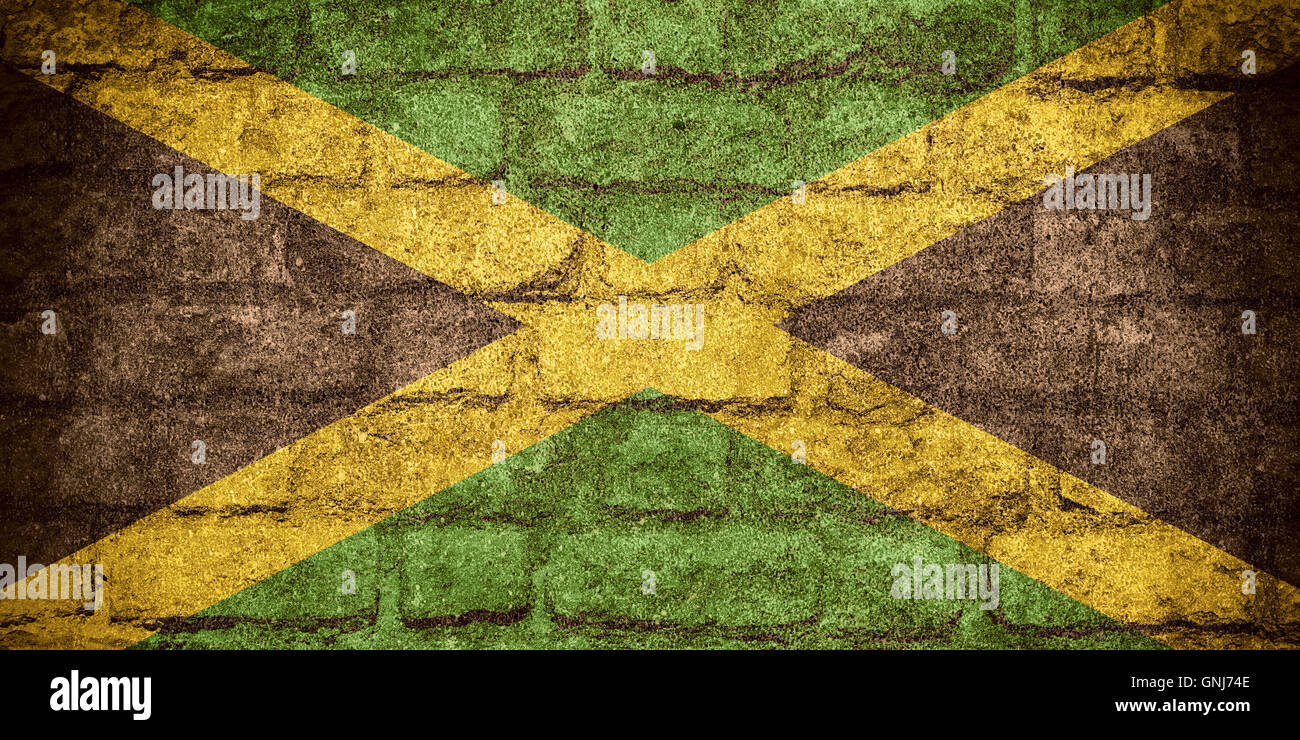 flag of Jamaica or Jamaican banner on brick texture Stock Photo - Alamy