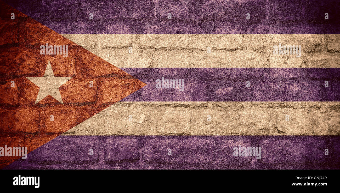 flag of Cuba or Cuban banner on brick texture Stock Photo - Alamy