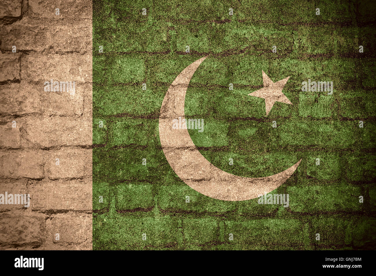 flag of Pakistan or Pakistani banner on brick texture Stock Photo - Alamy