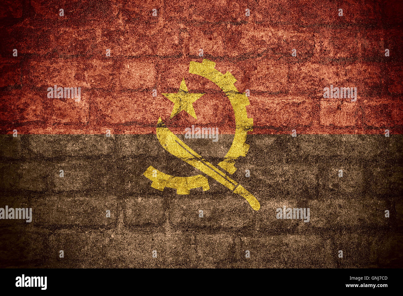 flag of Angola or Angolan banner on brick texture Stock Photo - Alamy