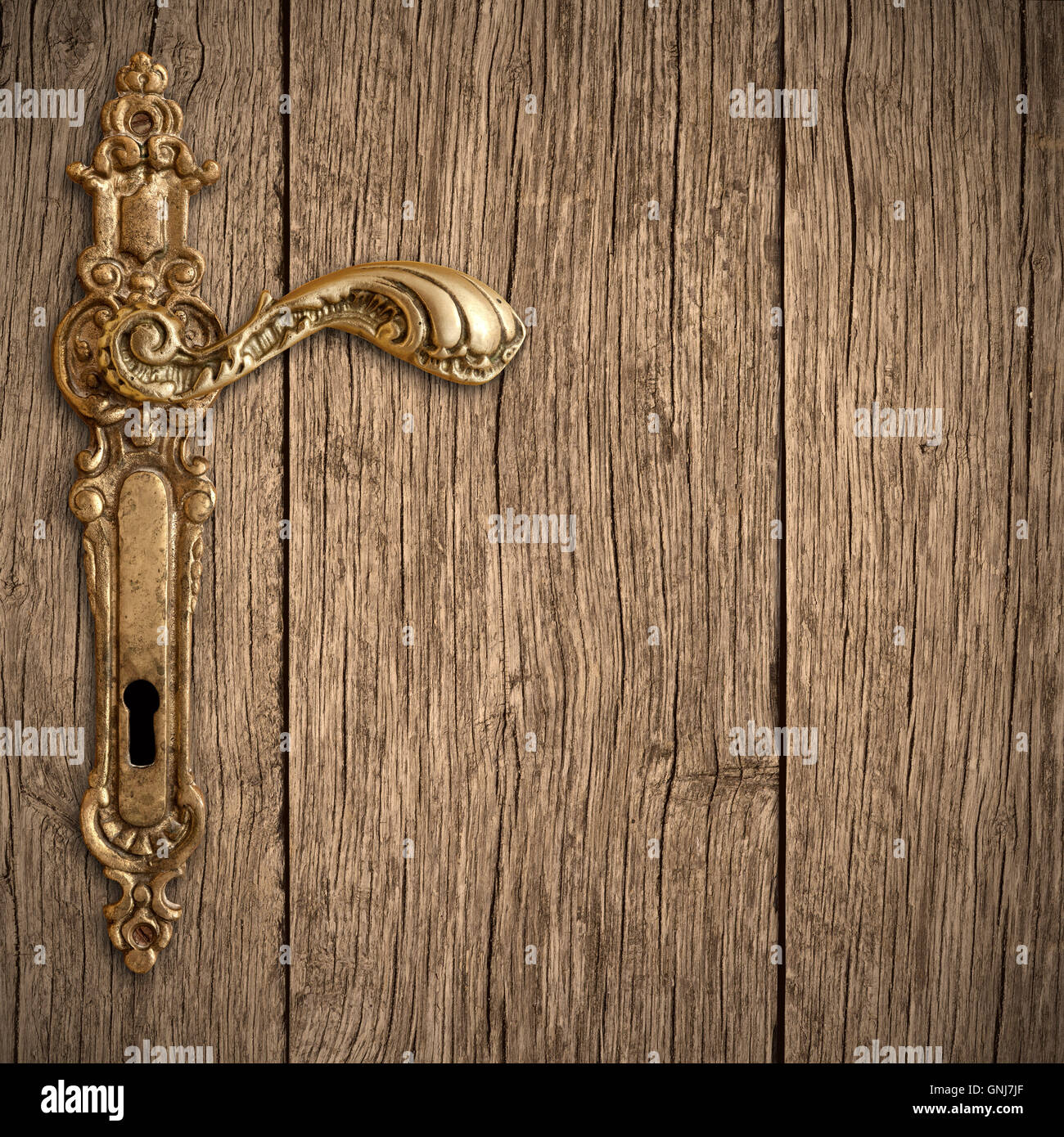 handle in old planks wooden door or wood grain brown texture Stock ...