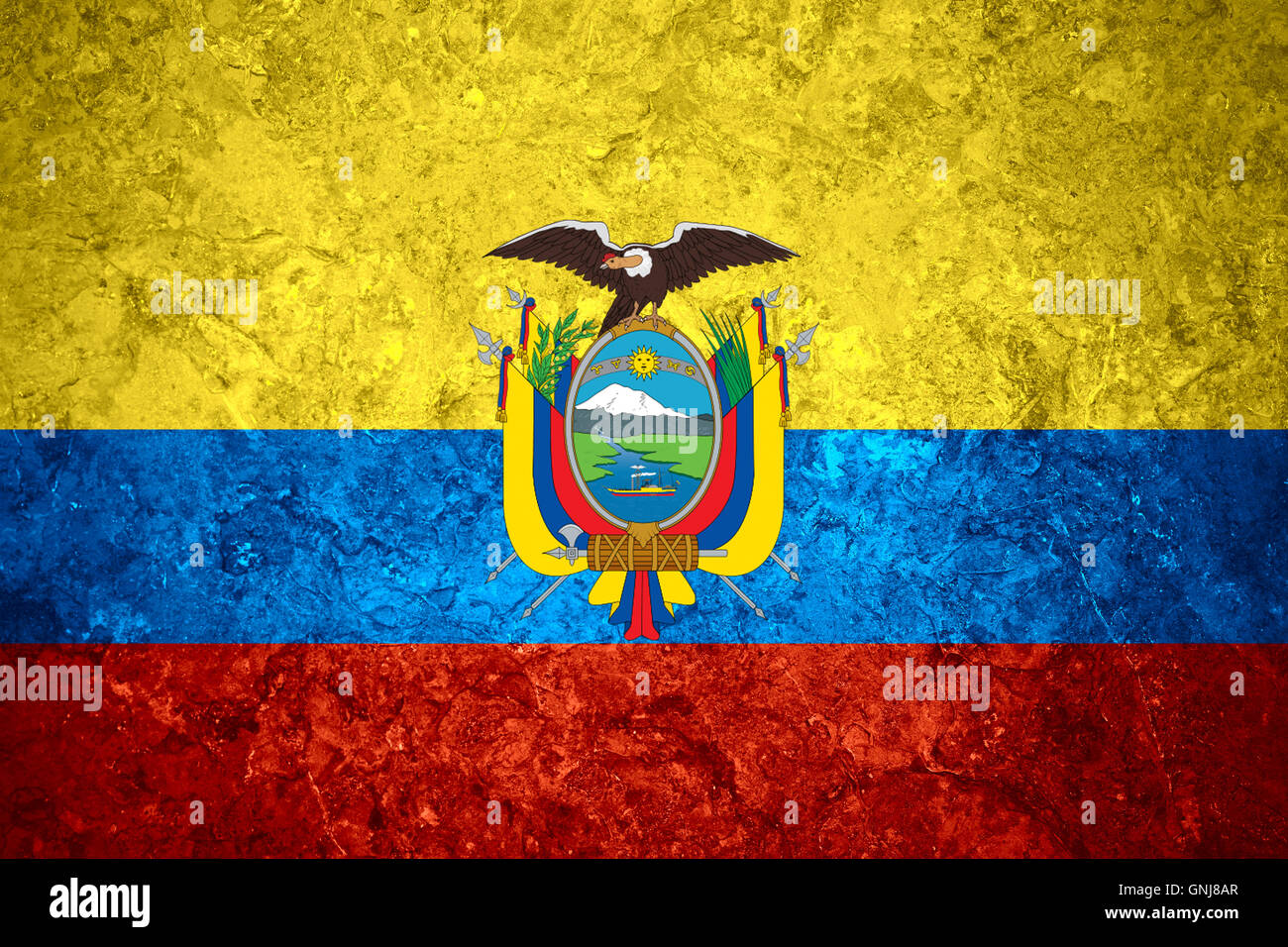flag of Ecuador or Ecuadorian banner on vintage background Stock Photo ...