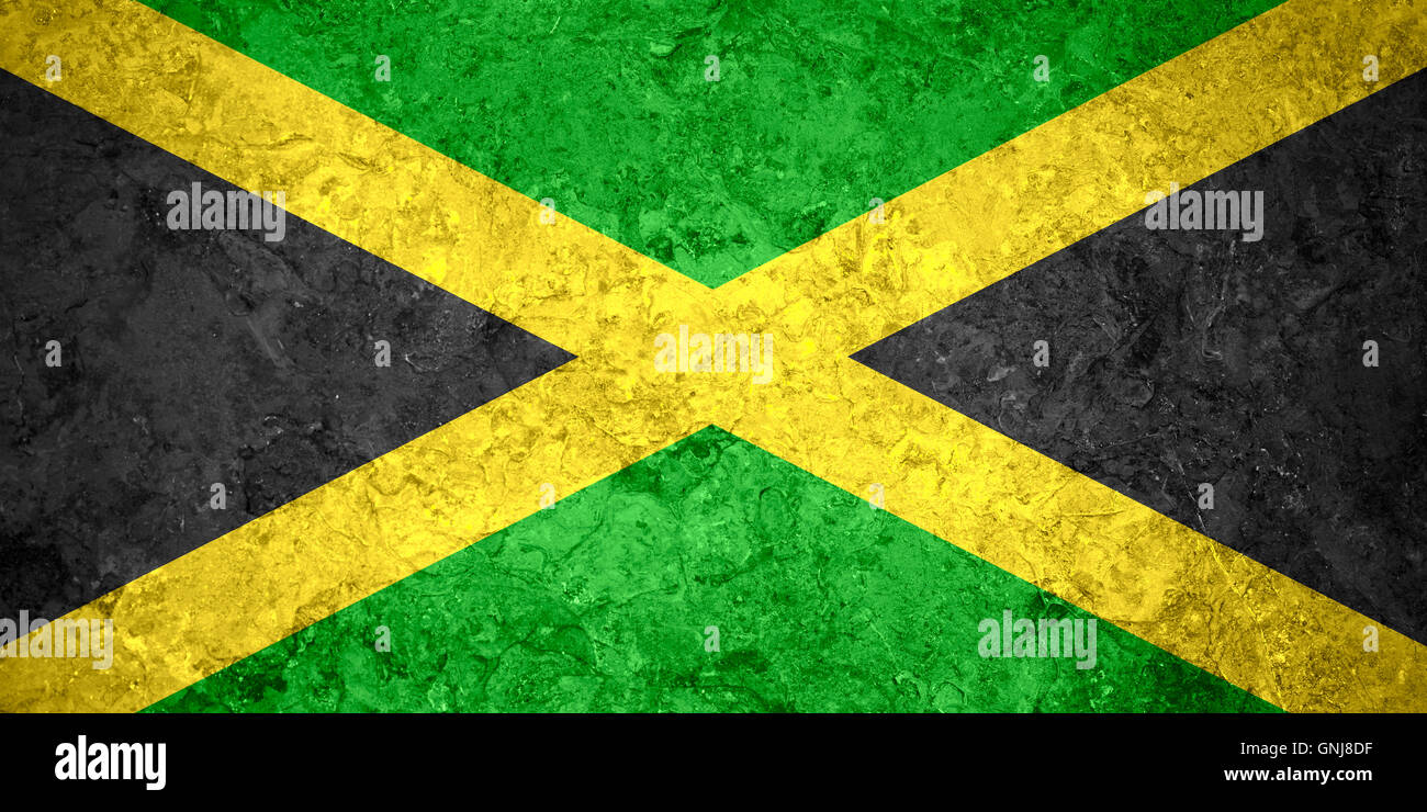 flag of Jamaica or Jamaican banner on vintage background Stock Photo ...