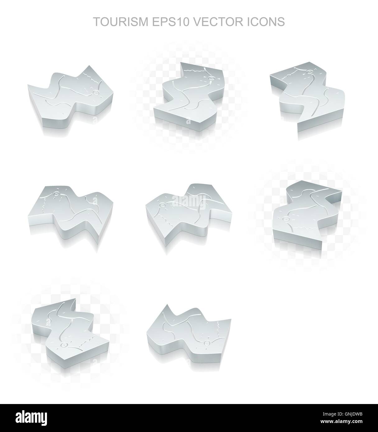 Vacation icons set: different views of metallic Map, transparent shadow, EPS 10 vector Stock ...