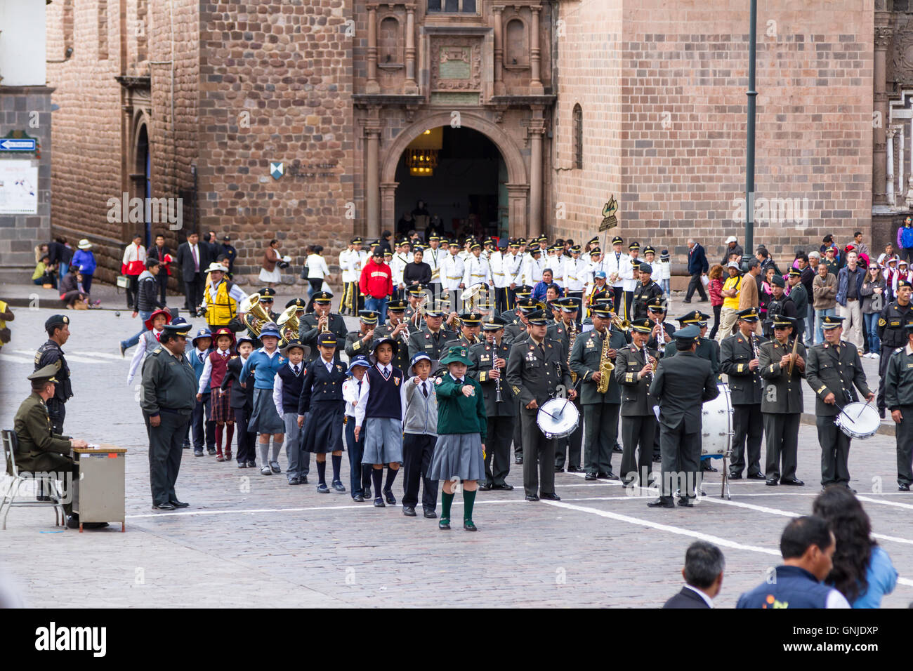Cusco, Peru - May 12 : School children in uniform in a civic parade ...