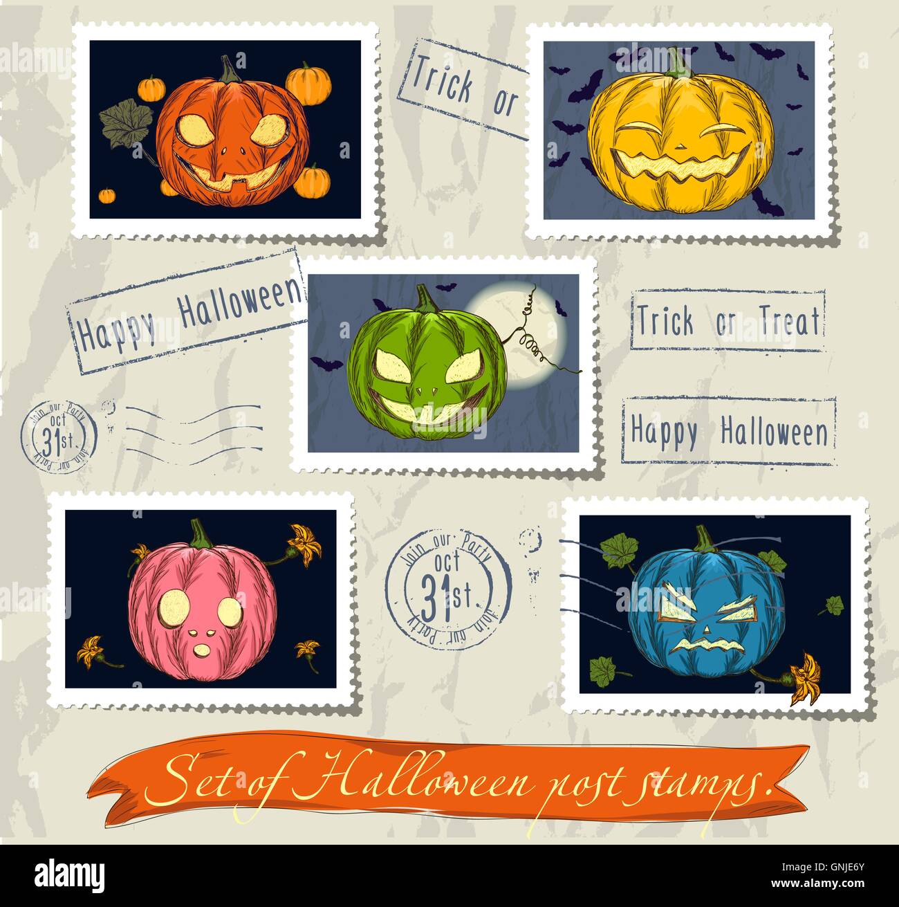 Vintage halloween post stamps set Stock Vector Image & Art - Alamy