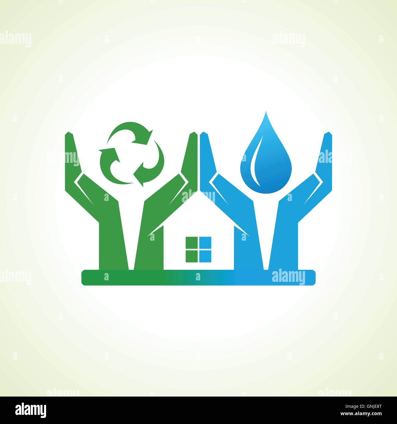 hand with water drop and recycle icon make a home stock vector Stock ...